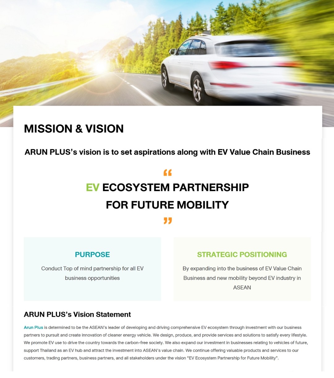 ARUN PLUS (อรุณพลัส) ผู้นำด้านระบบนิเวศน์ยานยนต์ไฟฟ้าครบวงจร